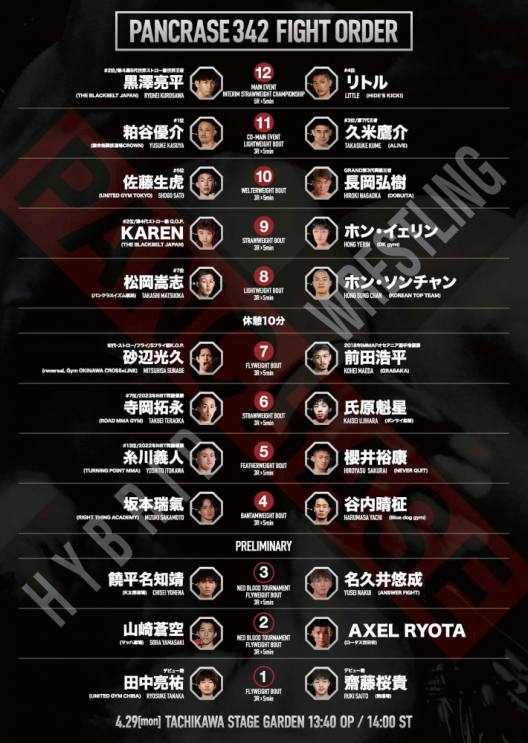 【テレビ・配信】4.29『PANCRASE』黒澤亮平vsリトルほか生中継・放送・配信情報 - eFight【イーファイト】格闘技情報を毎日配信！